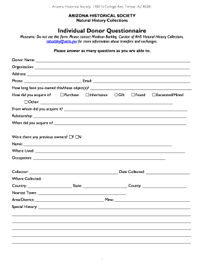 Fillable Online arizonahistoricalsociety Individual Donor Questionnaire ...