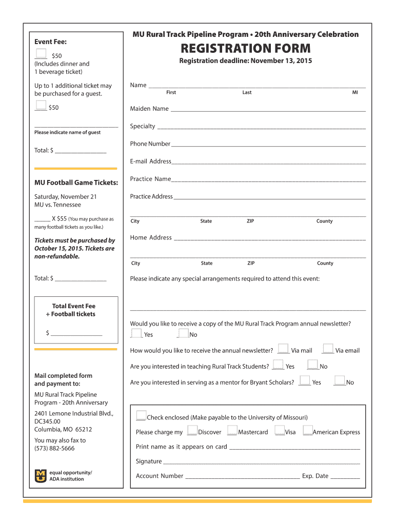Fillable Online medicine missouri REGISTRATION FORM - University of Missouri School of Medicine ...