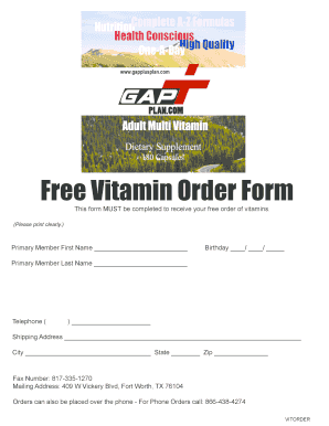 Fillable Online Free Vitamin Order Form - UBAMemberscom Fax Email Print ...