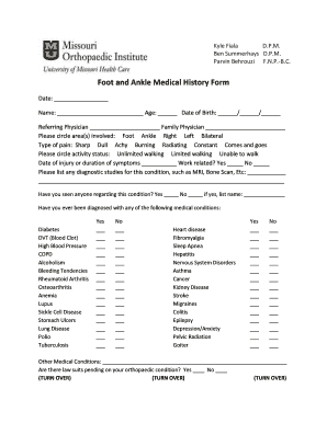 Fillable Online medicine missouri Foot and Ankle Medical History Form ...