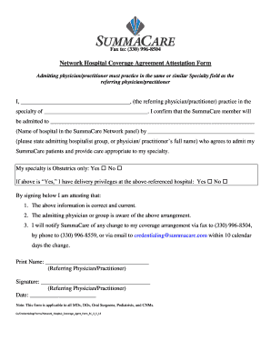 Fillable Online Hospital Coverage Agreement - SummaCare Fax Email Print ...