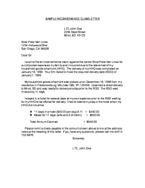 Fillable Online SAMPLE INCONVENIENCE CLAIM LETTER Fax Email Print ...