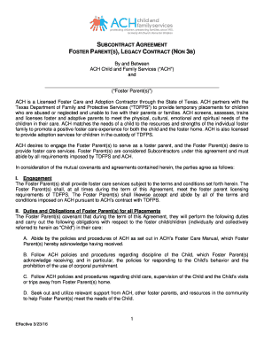 Fillable Online employees achservices SUBCONTRACT AGREEMENT FOSTER ...