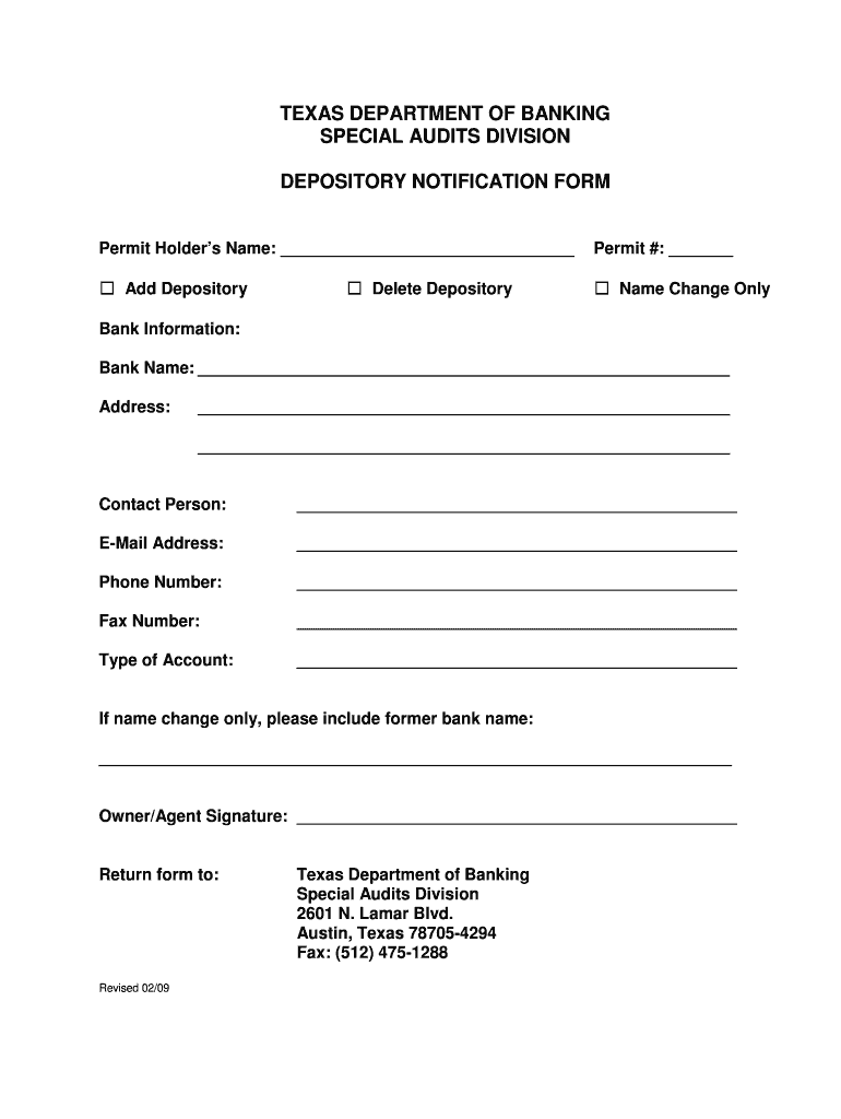 Fillable Online dob texas Depository Notification Form Fax Email Print - pdfFiller