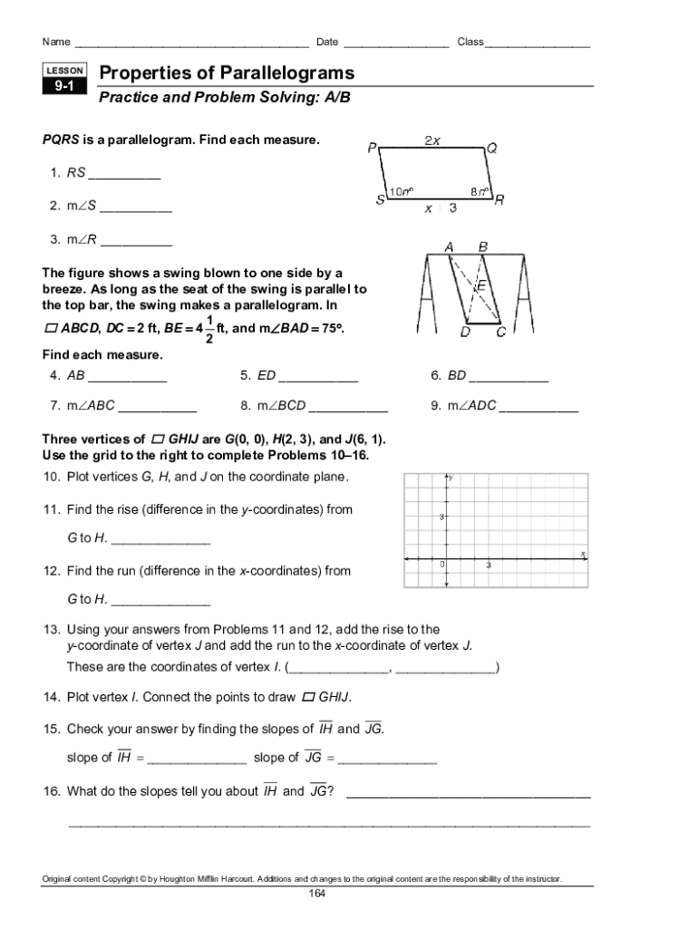 9 1 Properties Of Parallelograms Answer Key - Fill Online, Printable ...