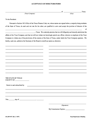 Fillable Online dob texas Acceptance of Director Form - Texas - dob ...