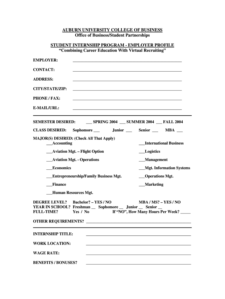 Fillable Online AUBURN UNIVERSITY COLLEGE OF BUSINESS Office of Business Fax Email Print - pdfFiller