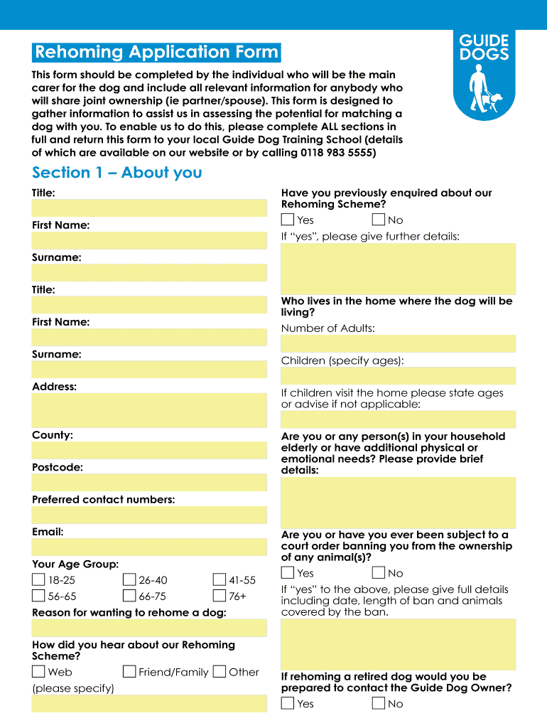 Fillable Online Rehoming Application Form - Guide Dogs Fax Email Print ...