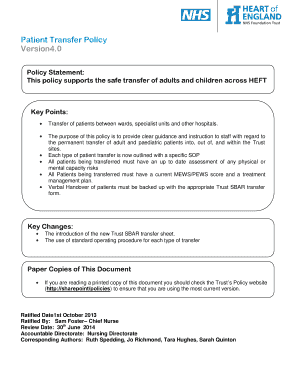 Fillable Online heartofengland nhs Patient Transfer Policy Version4 ...