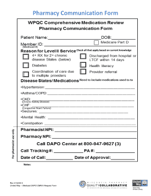 Fillable Online cow waisman wisc Pharmacy Communication Form Fax Email ...