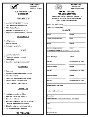 Fillable Online JOB PREPARATION POCKET RESUME CHECKLIST FOR JOB ...