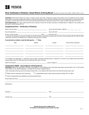 Fillable Online Driver Certification of Violations Annual Review of ...