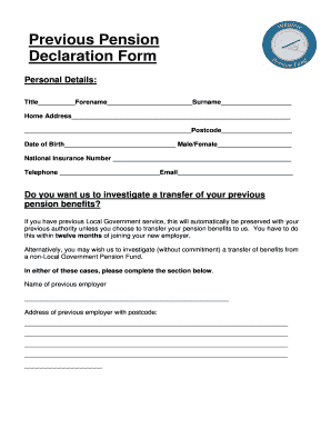Fillable Online wiltshirepensionfund org Previous Pension Declaration ...