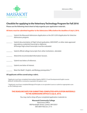 Fillable Online Checklist for applying to the Veterinary Technology Fax ...