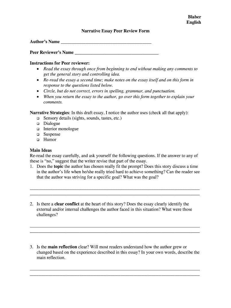 Fillable Online rhsweb Narrative Essay Peer Review Form - brhsweborgb ...