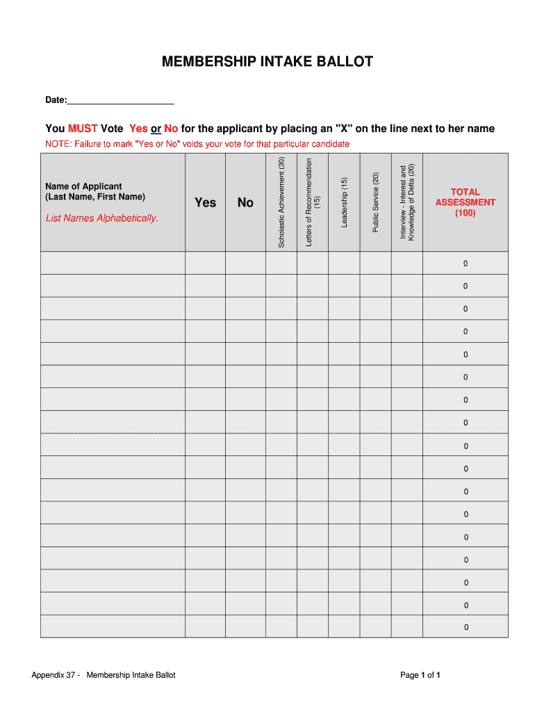 Fillable Online MEMBERSHIP INTAKE BALLOT - deltasigmathetaorg Fax Email ...