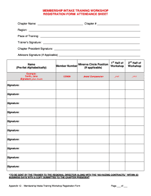 Fillable Online MEMBERSHIP INTAKE TRAINING WORKSHOP REGISTRATION FORM ...
