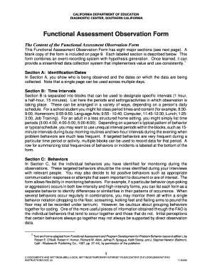 Fillable Online Functional Assessment Observation Form. Handout Fax ...