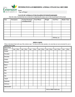Fillable Online STILLWATER 4-H MARKET ANIMAL RECORD Fax Email Print ...