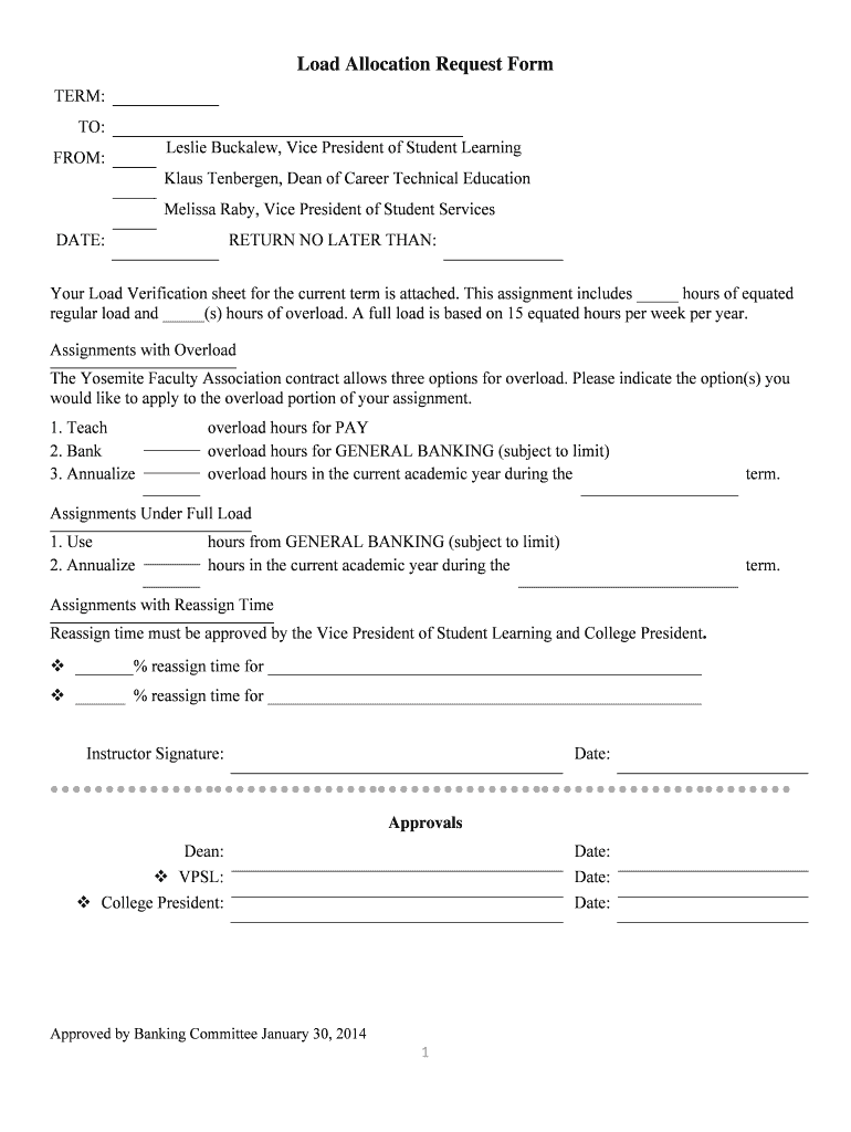 Fillable Online gocolumbia Load Allocation Request Form - Columbia College Fax Email Print ...
