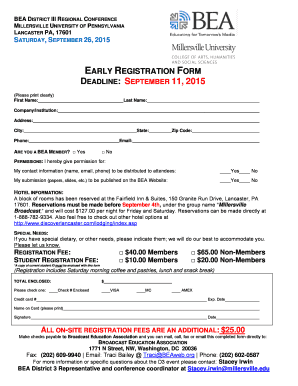 Fillable Online EARLY REGISTRATION FORM EADLINE SEPTEMBER 11 2015 Fax ...