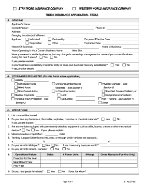 Fillable Online TRUCK INSURANCE APPLICATION - TEXAS Fax Email Print ...