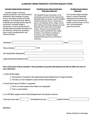 Fillable Online gocolumbia CLASSIFIED HIRING PRIORITIES POSITION REQUEST FORM Fax Email Print ...