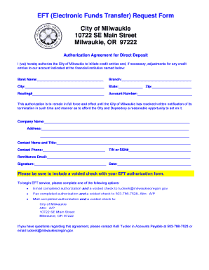 Fillable Online EFT Electronic Funds Transfer Request Form City of Fax ...