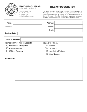 Fillable Online Speaker Registration Office of the City Recorder Fax ...
