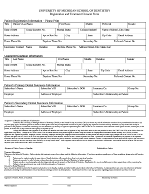 Fillable Online UNIVERSITY OF MICHIGAN SCHOOL OF DENTISTRY Registration ...