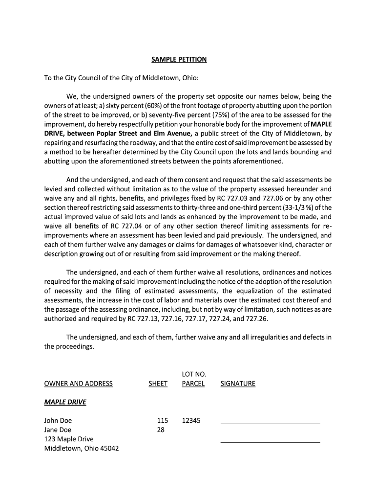 Fillable Online cityofmiddletown SAMPLE PETITION - cityofmiddletownorg ...
