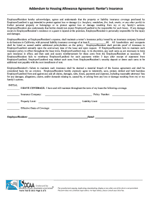 Fillable Online 750 Addendum to Housing Allowance Agreement- Renters ...