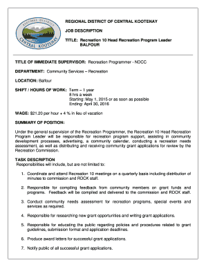 Fillable Online TITLE Recreation 10 Head Recreation Program Leader Fax ...