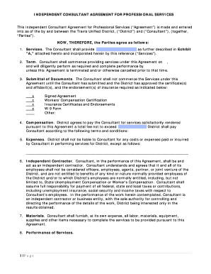 Fillable Online INDEPENDENT CONSULTANT AGREEMENT FOR PROFESSIONAL ...