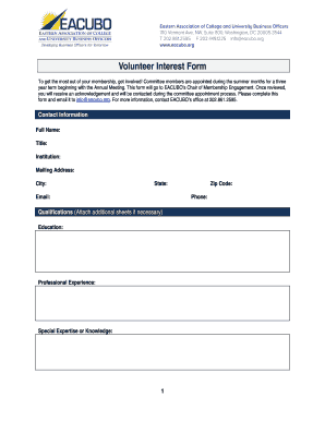 Fillable Online eacubo Volunteer Interest Form - EACUBO Fax Email Print - pdfFiller