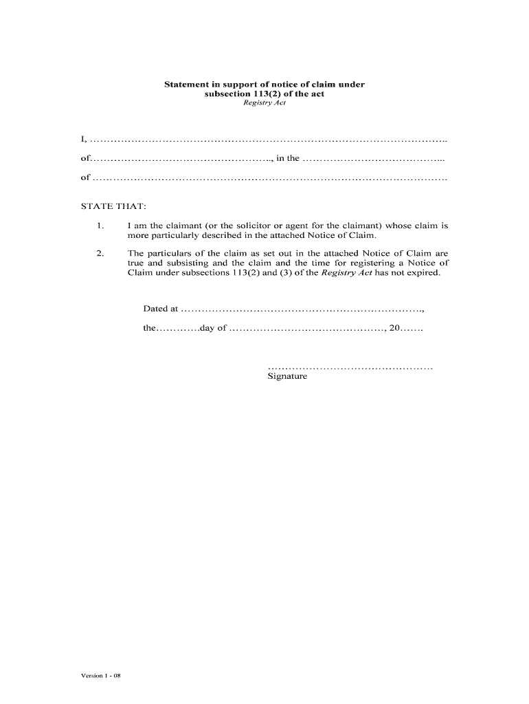 Fillable Online Statement in support of notice of claim under ...