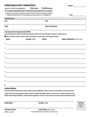 Fillable Online Candidate Signature Sheet Individual Electors Fax Email ...