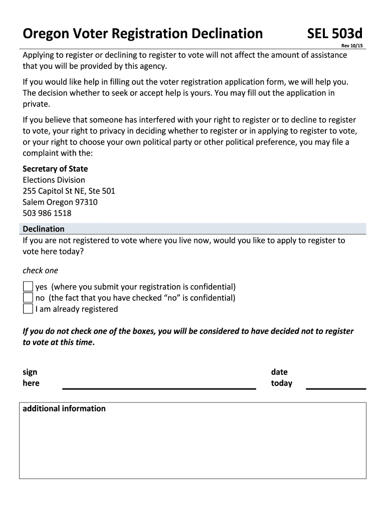 Fillable Online Oregon Voter Registration Declination Fax Email Print ...