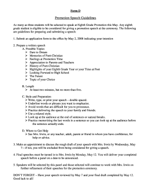 Fillable Online Promotion Speech Guidelines Fax Email Print - pdfFiller