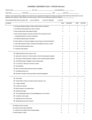 Fillable Online driscollchildrens VANDERBILT ASSESSMENT SCALE TEACHER ...