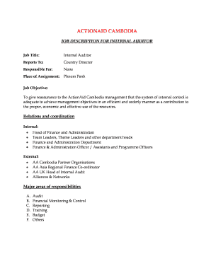 Fillable Online actionaid JOB DESCRIPTION FOR INTERNAL AUDITOR Fax Email Print - pdfFiller