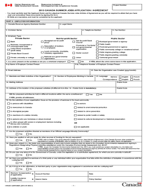 Fillable Online 2013 CANADA SUMMER JOBS APPLICATION / AGREEMENT ...