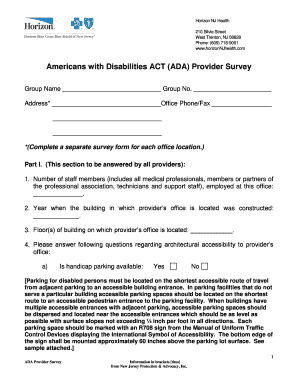 Fillable Online Americans with Disabilities ACT ADA Provider Survey Fax ...