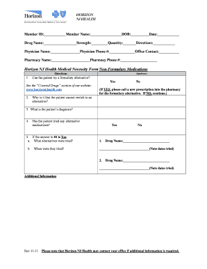 Fillable Online Horizon NJ Health Medical Necessity Form Non-Formulary ...