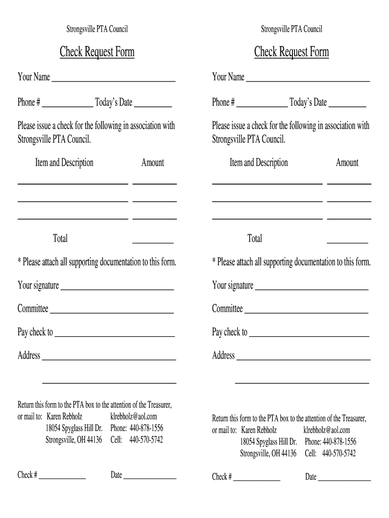 Fillable Online Strongsville PTA Council Check Request Form Fax Email ...