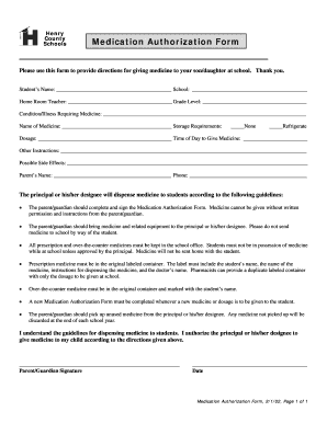Fillable Online henry k12 ga Medication Authorization Form - Henry County School District ...