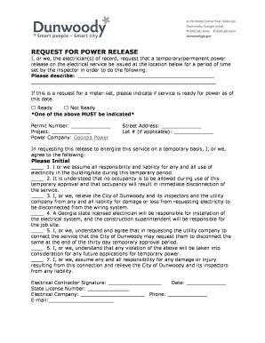 Fillable Online REQUEST FOR POWER RELEASE - dunwoodygagov Fax Email ...