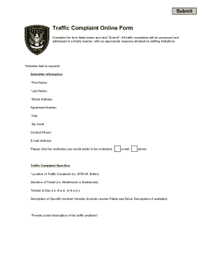 Fillable Online DPD Traffic Complaint Form 2013 - Dunwoody Fax Email ...