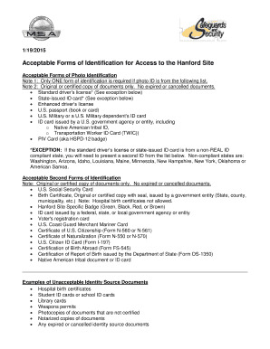 Fillable Online Acceptable Forms of Identification for Access to the ...