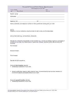 Fillable Online Prenatal Perinatal Birth History Questionnaire Fax ...